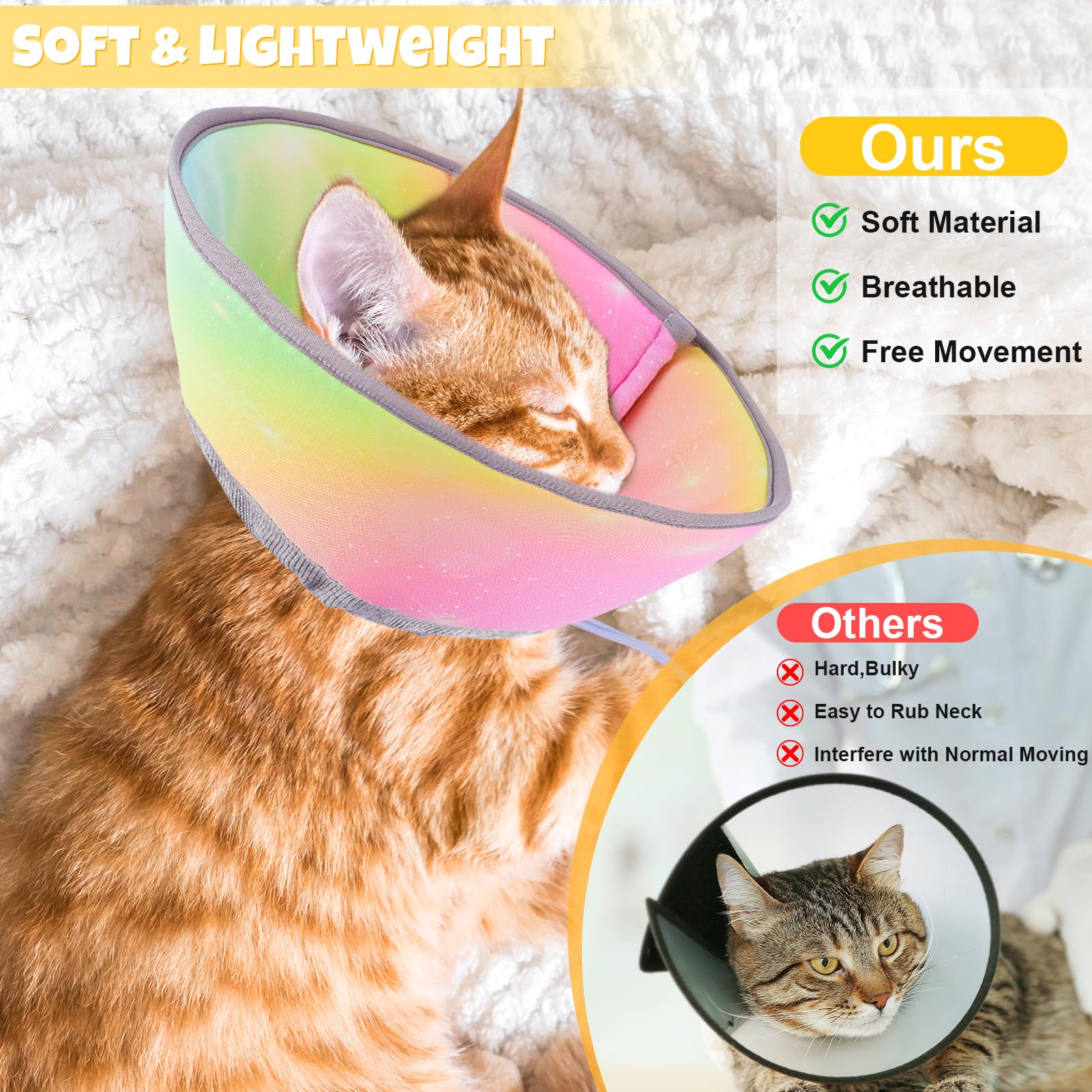 Bienbee Cat Cone, Soft Cat Cone Collar, Adjustable Cat Recovery Collar Anti-Scratching, Light-Weight E Collar Cat Recovery Collars & Cones for Cats Kitty Puppy