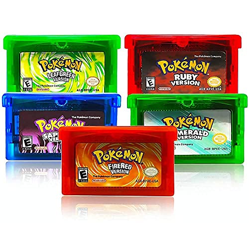 5Pcs (Ruby,Sapphire,Emerald,Fire Red,Leaf Green)GBA Game, Monster Third-Party Cards Gameboy Cartridge Compatible with GBA/GBM/SP/NDS/NDSL(Reproduction Game Cards)