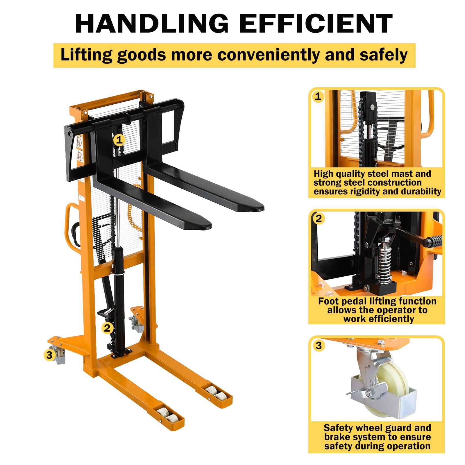 APOLLOLIFT Manual Stacker, 2200 lbs Capacity 63 Inch Lift Height Fixed Leg Stacker, with Adjustable Forks Fixed Legs Only Suitable for Open Bottom Pallet