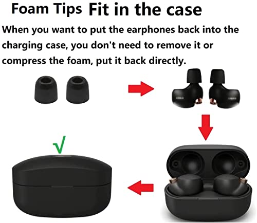 Ear Tips Replacement for Sony WF-1000XM4/WF-1000XM3/WF-C500,JNSA Earhook Replacement Memory Foam Earbuds Tips Compatible with Sony WF-XB700 WF-SP800N WF WI XBA Etc. LMS+Hook Tips 4 Pairs Black