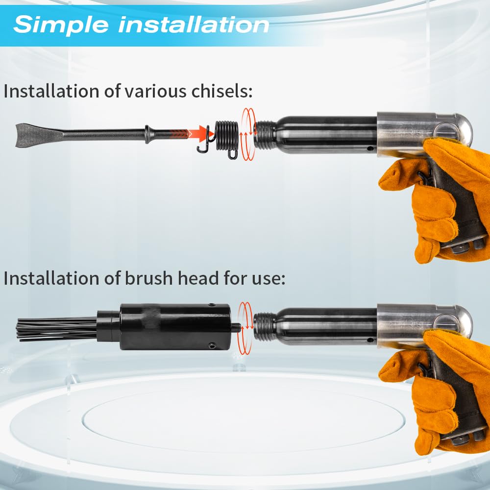 BAUSATZ Air hammer Heavy Duty 220mm long barrel air chisel kit with 5pcs chisels Needle Scaler Attachment with 19pcs Needles,5000BPM air chisel for shoveling and cutting (JBCXJ01)