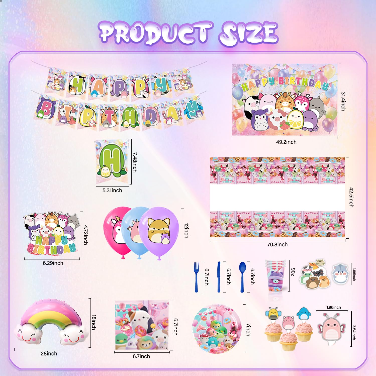 biepi 174 Pcs Birhthday Party Supplies,Theme Birthday Decorations Include Birthday Banner Cake Topper Tablecloth Squishmallow Party Decorations for Girl and Boys