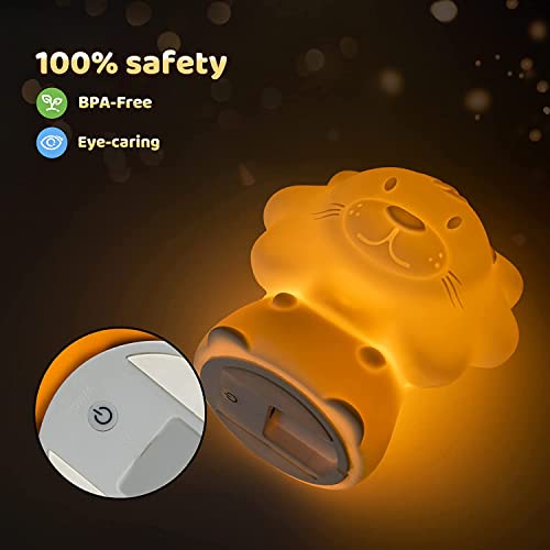 JADENS Cute Night Light for Kids – Paint Free Silicone Lion LED Nightlight, Nursery Lamp with Timer, for Toddler, Baby, Girls, Boys, Children Gift, Bedroom