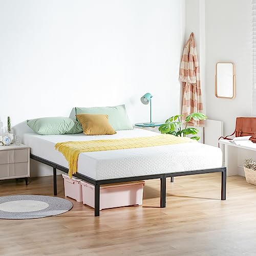 Olee Sleep 14 Inch Heavy Duty Steel Slat Anti-slip Support Easy Assembly Mattress Foundation Bed Frame Maximum Storage Noise Free No Box Spring Needed, Metal, Black