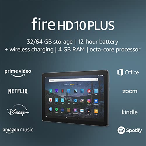 Amazon Fire HD 10 Plus tablet, 10.1", 1080p Full HD, 32 GB, latest model (2021 release), Slate (Renewed Premium)