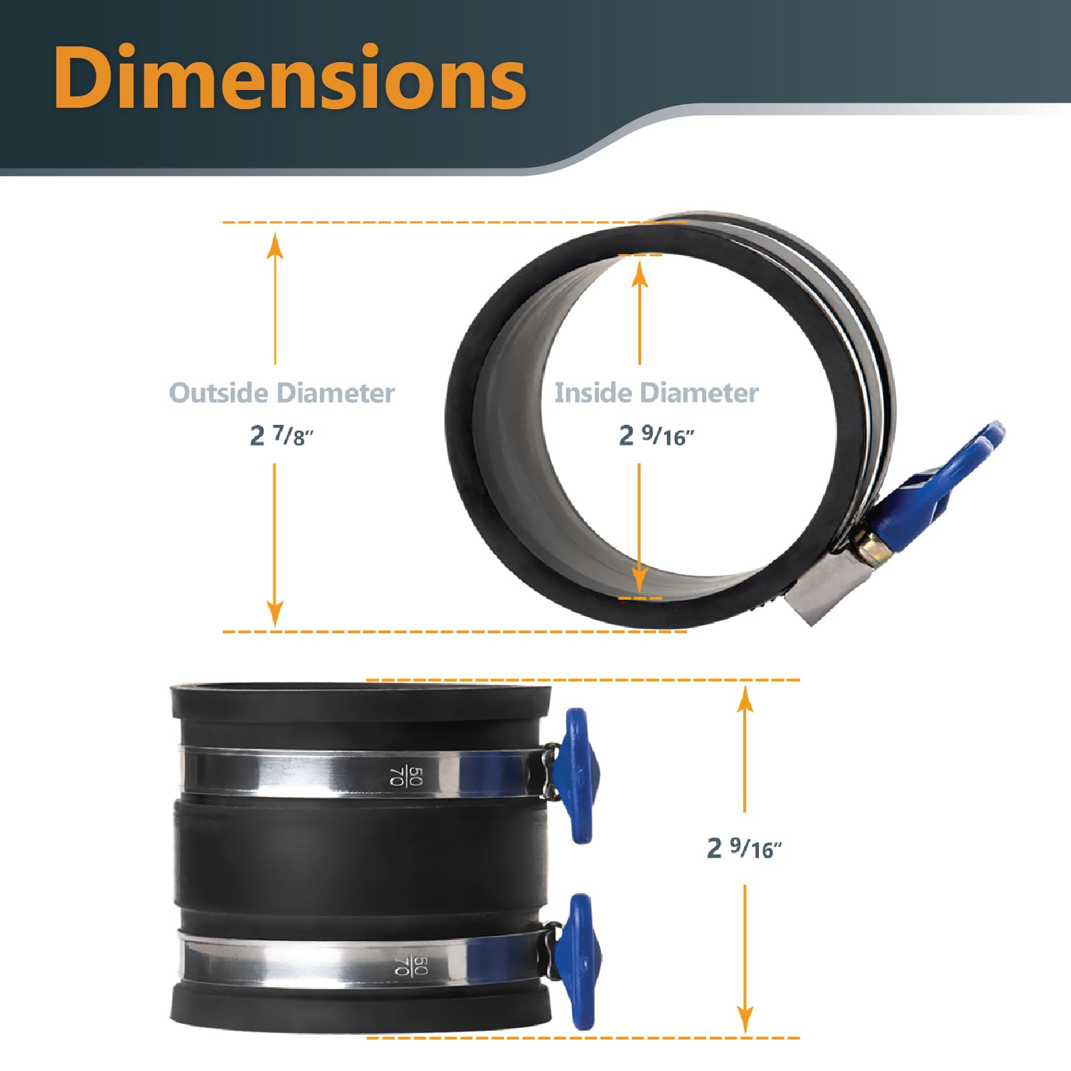 POWERTEC 70402 4" Hose to 2-1/2" Hose Cone Reducer and 2-1/2" Dust Control Flex Cuff with Adjustable Key Hose Clamps for Dust Collection on Power Tool and Vacuum