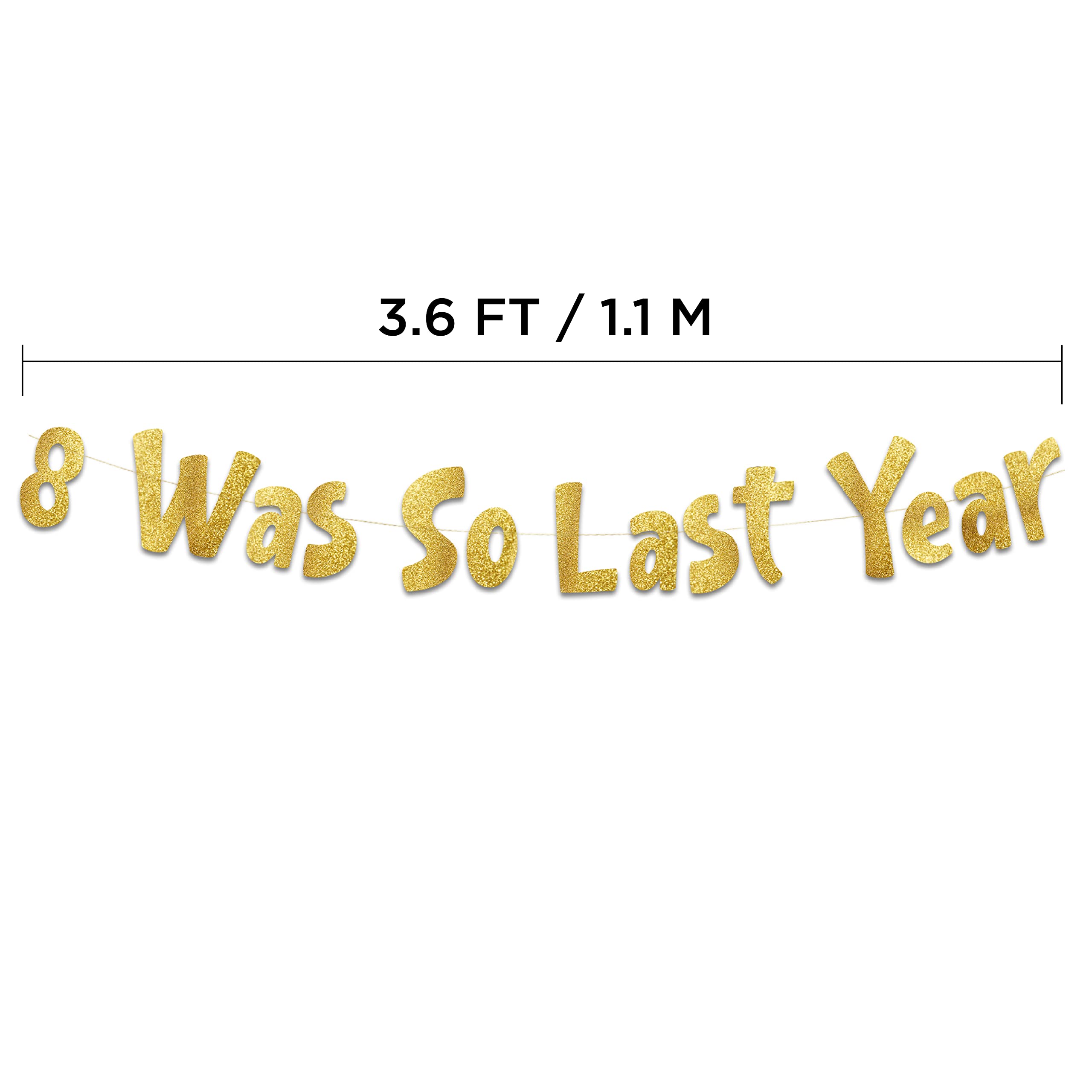 9th Birthday Gold Glitter Banner - Happy 9th Birthday Party Decorations, Supplies and Favors - 9th Wedding Anniversary Decorations