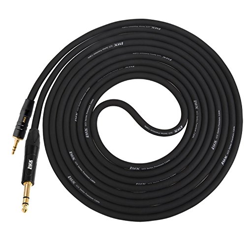 LyxPro 3.5mm (1/8” Mini-Stereo) TRS to ¼” TRS Balanced Cable 10 feet Male to Male, Crystal Clear, Noiseless, Flexible