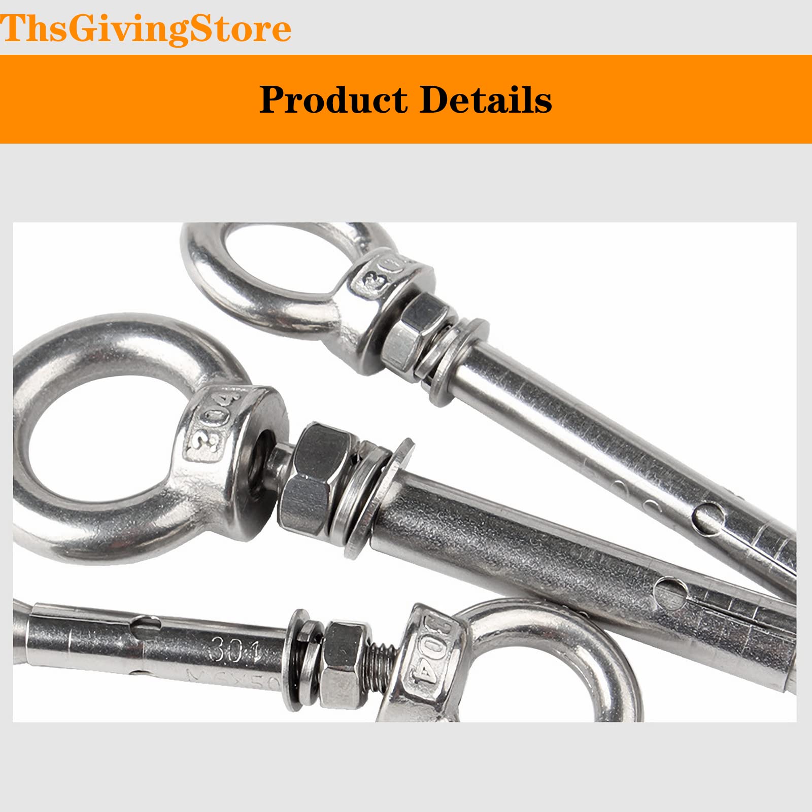 5PCS Eyebolt Bolt, M6x70 Concrete Eye Expansion Bolt, 304 Stainless Steel Heavy Duty Anchor FastenerRing Screw Eyes for Ceiling Concrete Masonry
