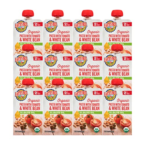 Earth's Best Organic Baby Food Pouches, Stage 2 Homestyle Meal Puree for Babies 6 Months and Older, Organic Pasta with Tomato and White Bean Puree, 3.5 oz Resealable Pouch, (Pack of 12)