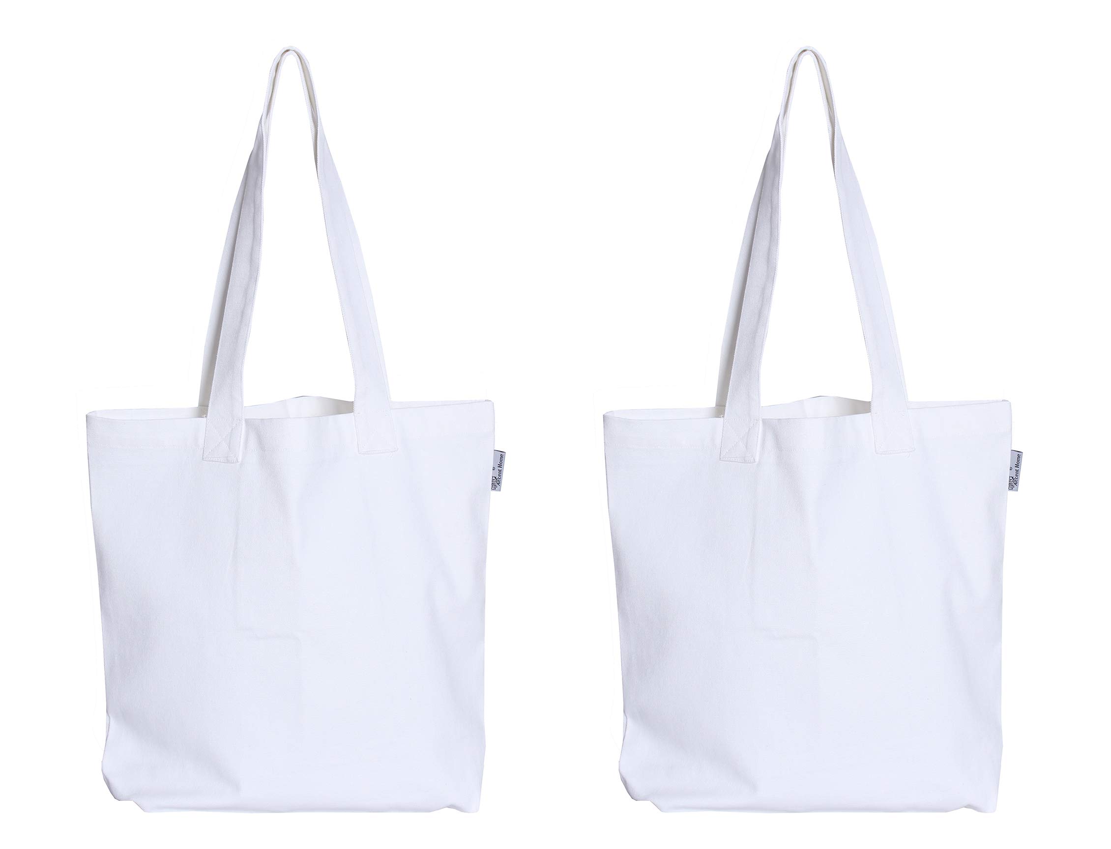 ACCENTHOME Cotton White Tote Bags | Super Strong Set of 2 Reusable Cotton Bags | Customizable Easy To Use Aesthetic Tote Bag For DIY, Advertising, Promotion, Gift | Lightweight Bags For Men Women