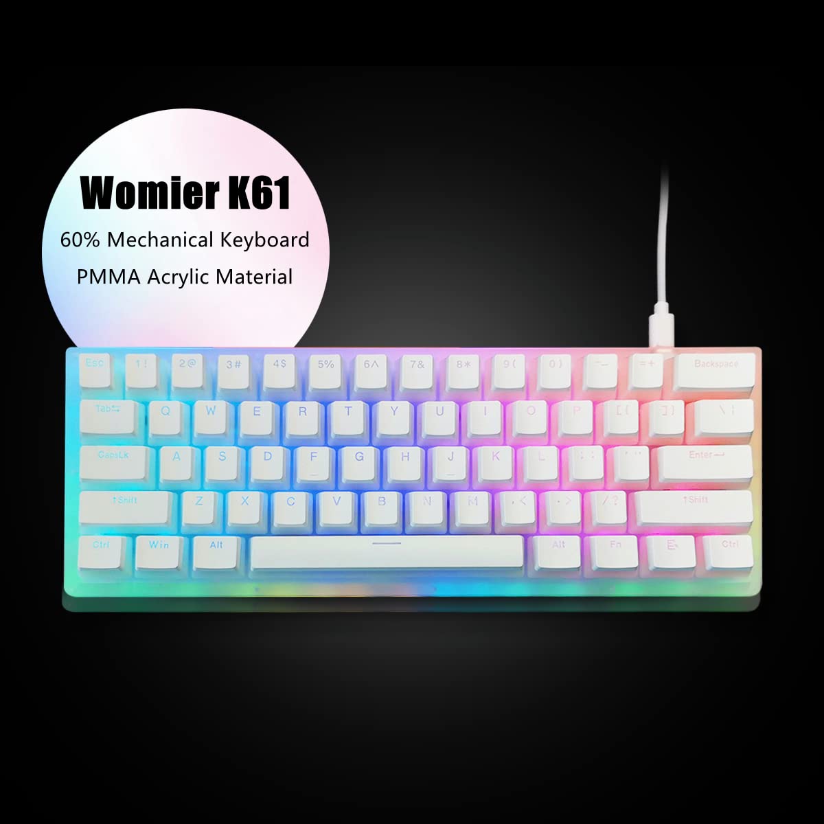 XVX Womier 60% Percent Keyboard, Wired Mechanical Gaming Keyboard, K61 PRO Hot Swappable Dual RGB Backlit Keyboard, with Pudding Keycaps Gaming Keyboard, Pro Driver/Software Supported - Yellow Switch