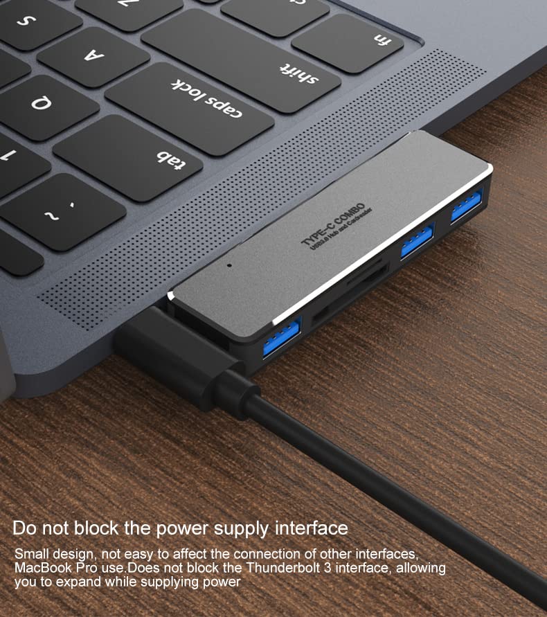 5 in 1 Dongle USB C Hub Adapter with USB 3.0 Ports SD TF Card Readers for Laptops Fast Charging (Silver)
