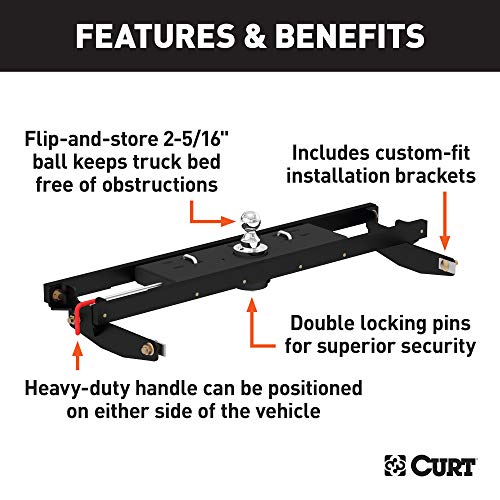 CURT 60710 Double Lock Gooseneck Hitch, 2-5/16-Inch Flip-Over Ball 30K, Fits Select Chevrolet Silverado, GMC Sierra 2500, 3500 HD