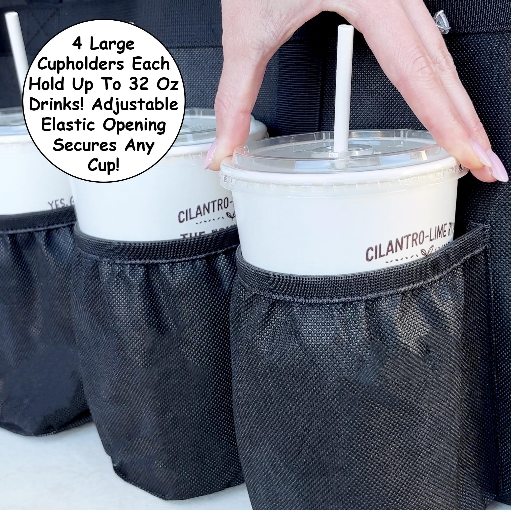 FRESHIE Insulated Food Delivery Bag with Cup Holders/Drink Carriers Premium, For Doordash, Uber Eats, Grubhub, Pizza Bag, Catering, Beverage, Commercial Quality (XL)