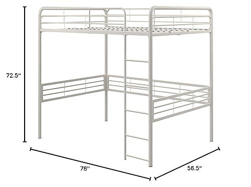 DHP Full Metal Loft Bed with Ladder Space-Saving Design, White