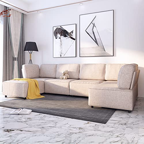CECER U Shaped Modular Sectional Sofa, Convertible L Shaped Couch Sofa, Queen Sleeper Sofa, Variable Modular Oversized Couches for Living Room, (Beige)