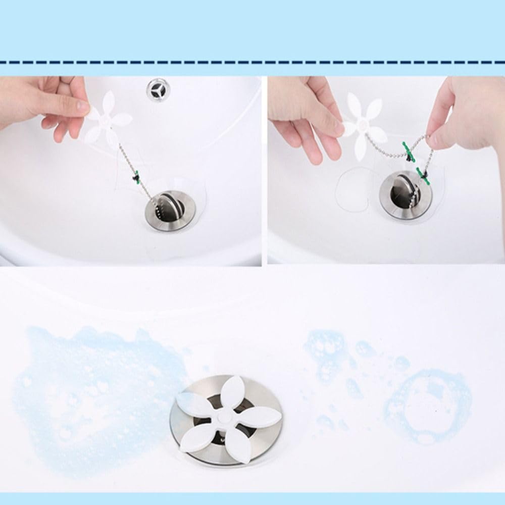 Urjumpea 10 Pack Shower Drain Sink Remover Flower Shape Hair Catchers Filter Chain Hook for Bathroom, Kitchen, Bathtub