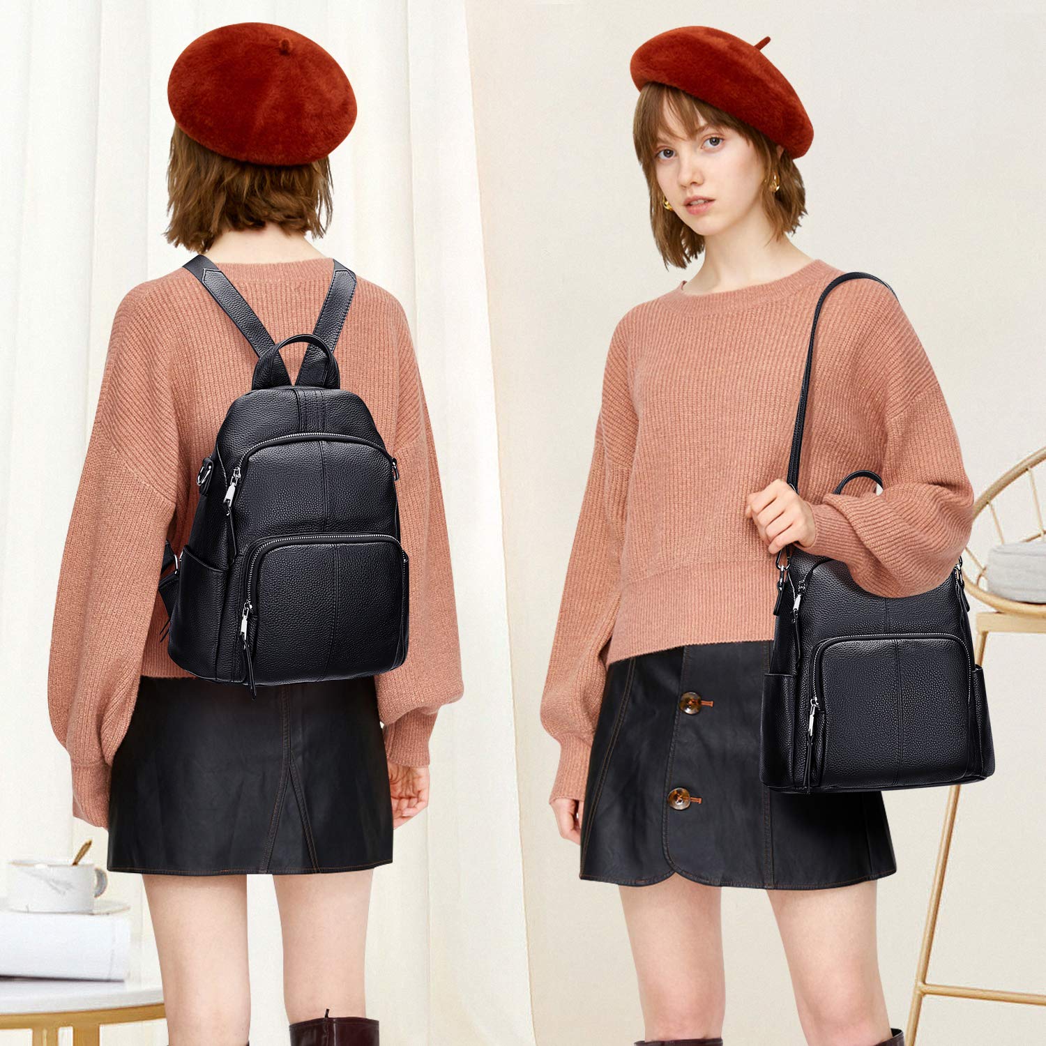 ALTOSY Soft Leather Backpack Purse for Women Backpacks Versatile Shoulder Bag and Small Bifold Zipper Pocket Wallet Card