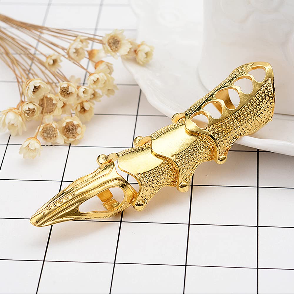 ABJFJE Punk Rock Armor Knuckle Joint Full Finger Double Loop Ring Gothic Activity Rings Halloween Cosplay Costume Accessories Jewelry for Men Women (Gold)