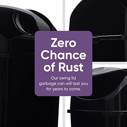 Superio 1.25 Gal Mini Plastic Trash Can with Swing Top Lid Small Waste Bin for Countertop, Desk, Vanity, Bathroom 5 Quart (Black-1 Pack)