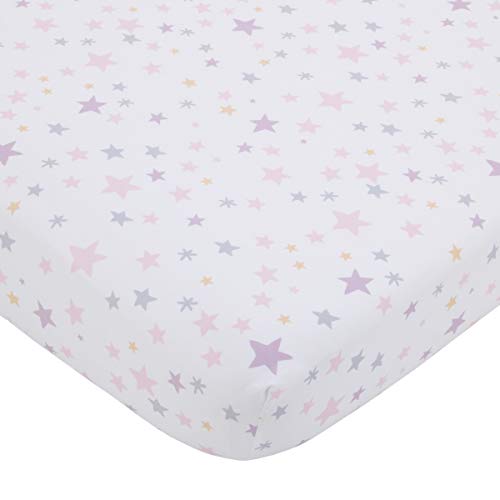 NoJo Shine On My Love - Girl Stars, Pink, Lavender & White Fitted Crib Sheet, Pink, Lavender, White
