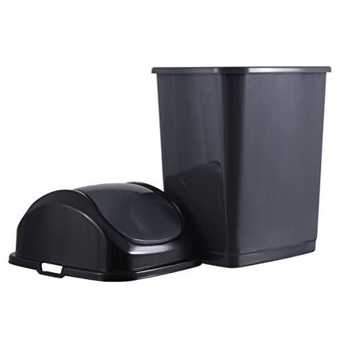 Superio Small 2.5 Gallon Plastic Trash Can with Swing Top Lid, Waste Bin for Under Desk, Office, Bedroom, Bathroom- 10 Qt, Grey/Black