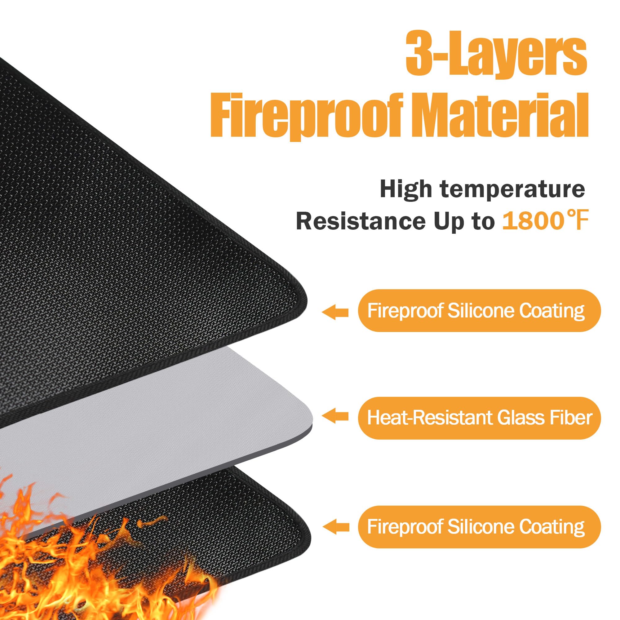 Hearth Rugs for Fireplaces Fire Resistant, 48 x 28 x 0.04 inch Fireproof Fireplace Mat Hearth Rug, Hearth Pads for Wood Stove Fireplace Indoor Outdoor, Protect Floors Carpets from Sparks Embers-Black