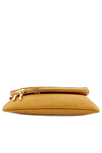FashionPuzzle Envelope Wristlet Clutch Crossbody Bag with Chain Strap (Mustard) One Size