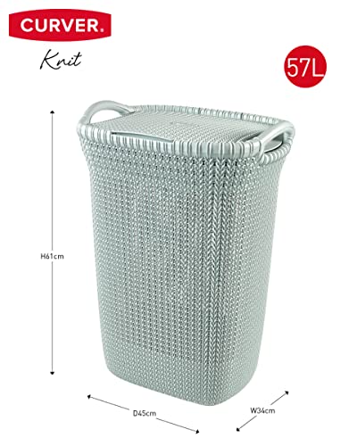 Curver Knit Laundry Storage Hamper, Misty Blue, 57 Litre