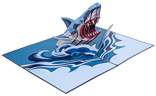 Paper Love 3D Pop Up Fathers Day Card, Shark, For Husband, Son, Anyone, All Occasion, Handmade - 5" x 7" Cover - Includes Envelope and Note Tag