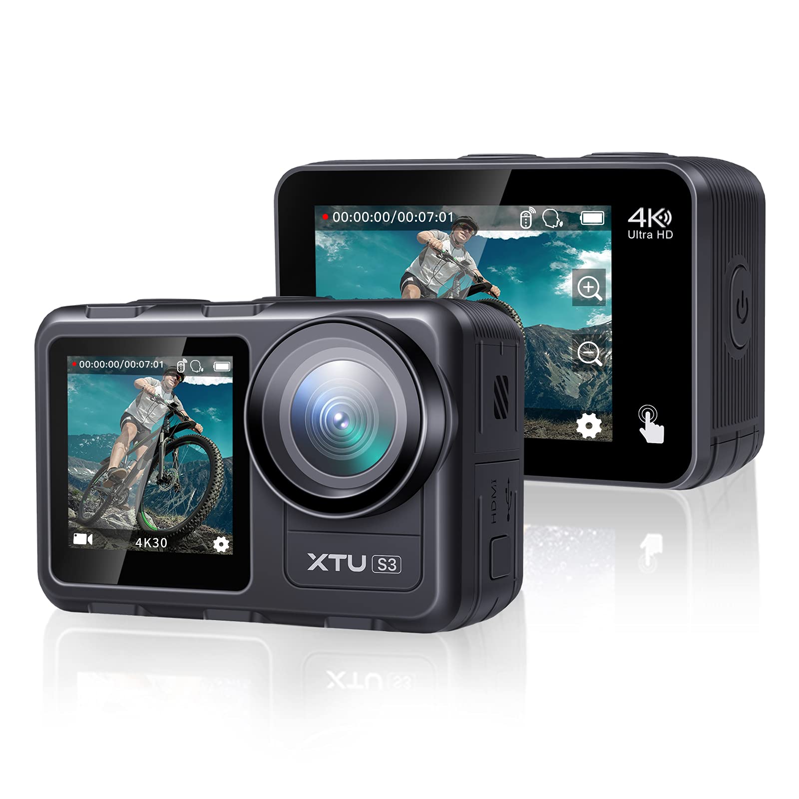 4K30FPS WiFi Action Camera Waterproof Camera, XTU 20MP Sports Camera with Dual Touch Screen Display, Vlog Camera EIS Remote Control 131 Feet Underwater 166° Wide Angle …