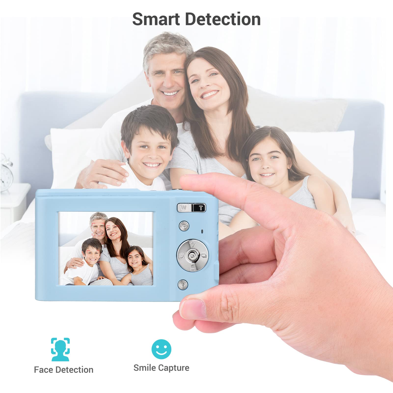 Andoer Portable Digital Camera 48MP 1080P 2.4-inch IPS Screen 16X Zoom Auto Focus Self-Timer 128GB Extended Memory Face Detection Anti-Shaking with 2pcs Batteries Hand Strap Carry Pouch