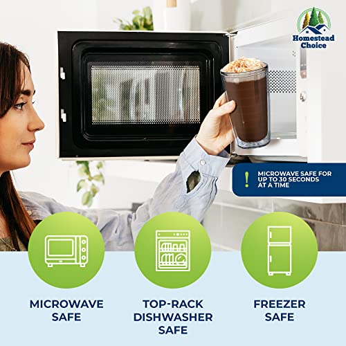 Insulated Drinking Glasses 16oz 4-pack - Made in USA Great for Iced Coffee & Hot Drinks, Clear Double Wall Plastic Tumbler Cups, Microwave, Freezer & Top Rack Dishwasher Safe Reusable Cups