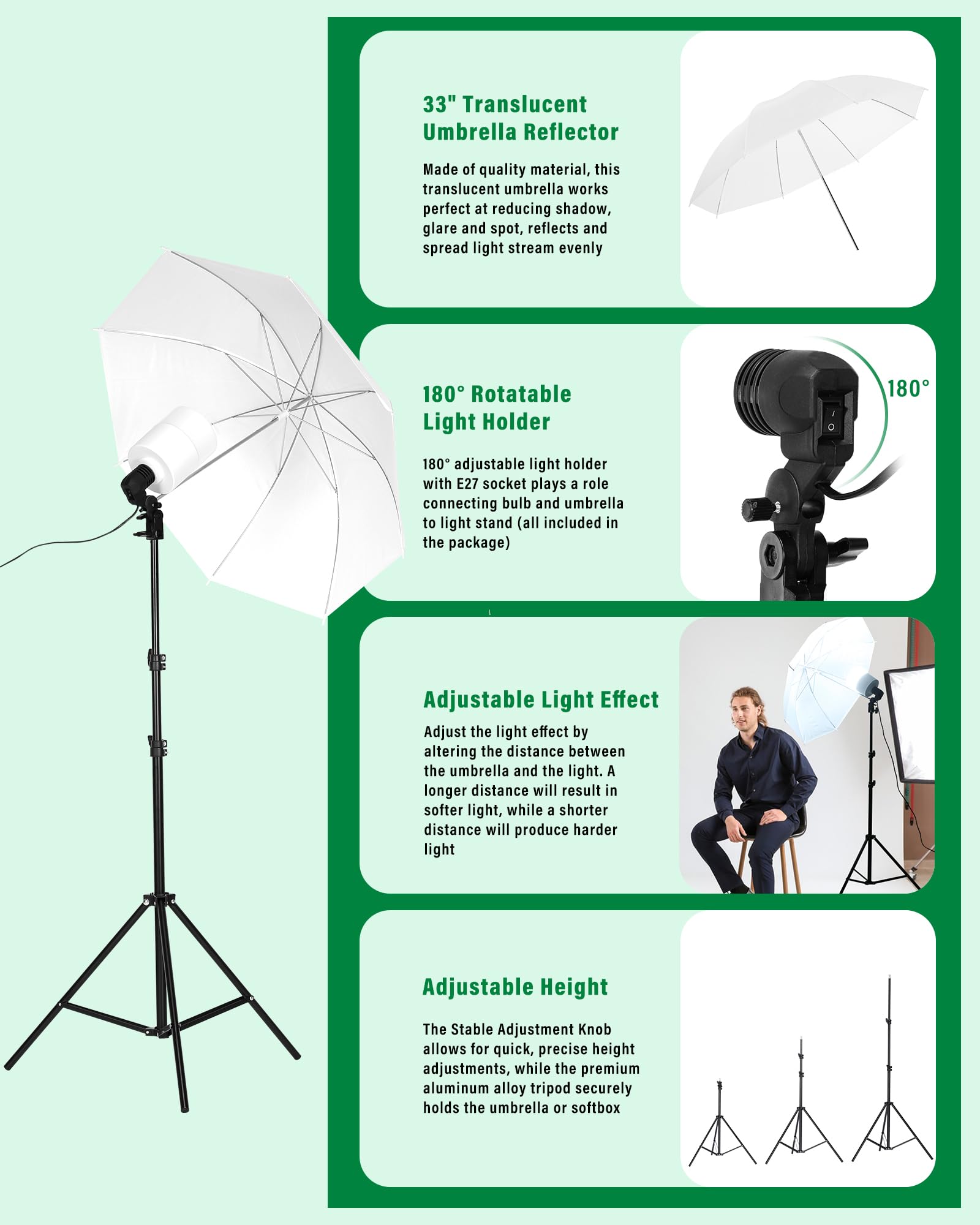 Andoer Professional Softbox Photography Studio Lighting Kit with 3 Color Backdrops, 6.5*10ft Backdrop Stands, Photography Umbrellas for Product Photography Portrait Video Shooting and Live Streaming