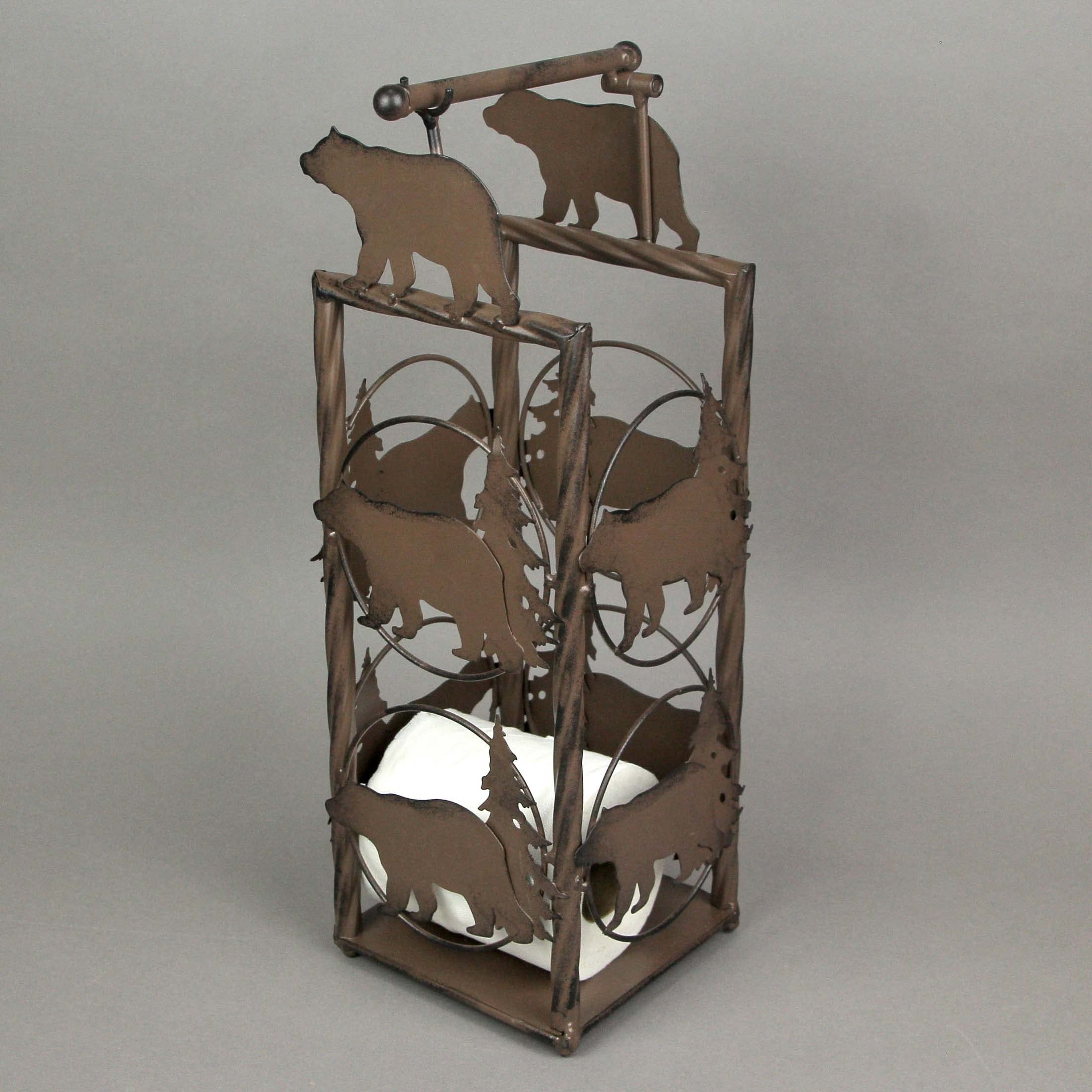 DeLeon Collections Rustic Metal Brown Bear Floor Standing Toilet Paper Holder with Extra Roll Storage, One Size