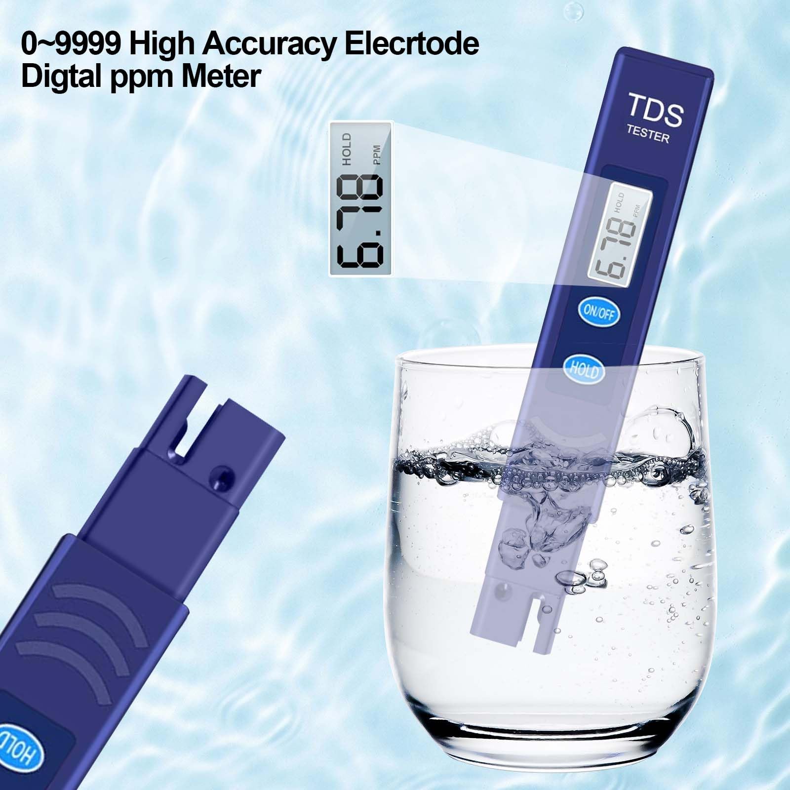 TDS Meter, Electronic Water Tester with 0-9990 PPM Measurement Range, Hand Held Digital Water Test Pen for Farming, Aquariums, Pools, Household Drinking Water (Blue)