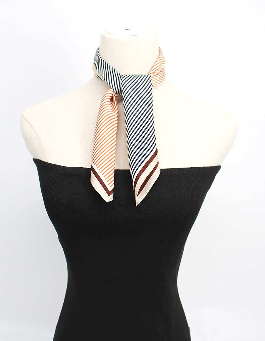ANDANTINO 100% Pure Mulberry Silk Scarf -21” Lightweight Small Square Neckerchief – Breathable Digital Printed Scarves with Gift Packed (Contrast Color-Stripes)