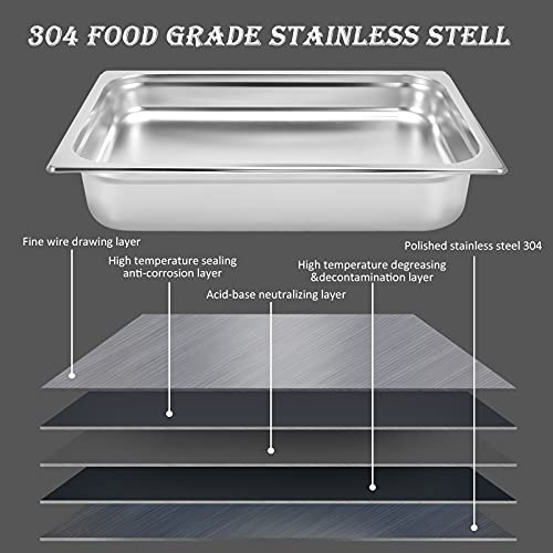 DatingDay 4 Packs Stainless steam Hotel pan,1/2 Size x 2.5" Deep,22 Gauge/0.7mm Thick Stainless Steel Hotel Pan Anti Jam Steam Table Pan with Lid (1/2 Size x 2.5" Deep)