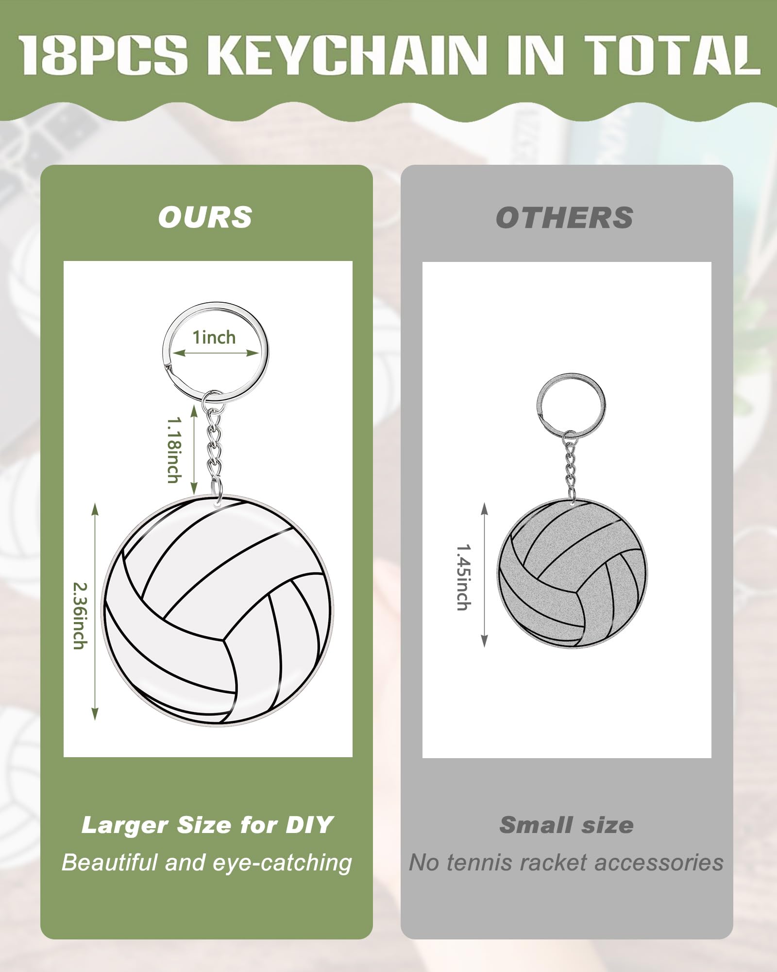 Taiyin Acrylic Volleyball Keychains Bulk Volleyball Party Favors for DIY Christmas Backpacks Gift Team(White,18 Pcs)