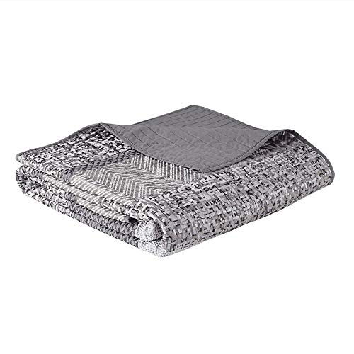 Madison Park Quilt Set Luxurious Jacquard Stripes Design - All Season, Coverlet Bedspread Lightweight Bedding Layer, Shams, Decorative Pillow, Full/Queen(90"x90"), Chevron Grey/Taupe 6 Piece