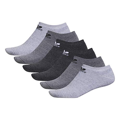 adidas Originals Trefoil No Show Socks (6-Pair), Grey/Onix Grey/Black, Large