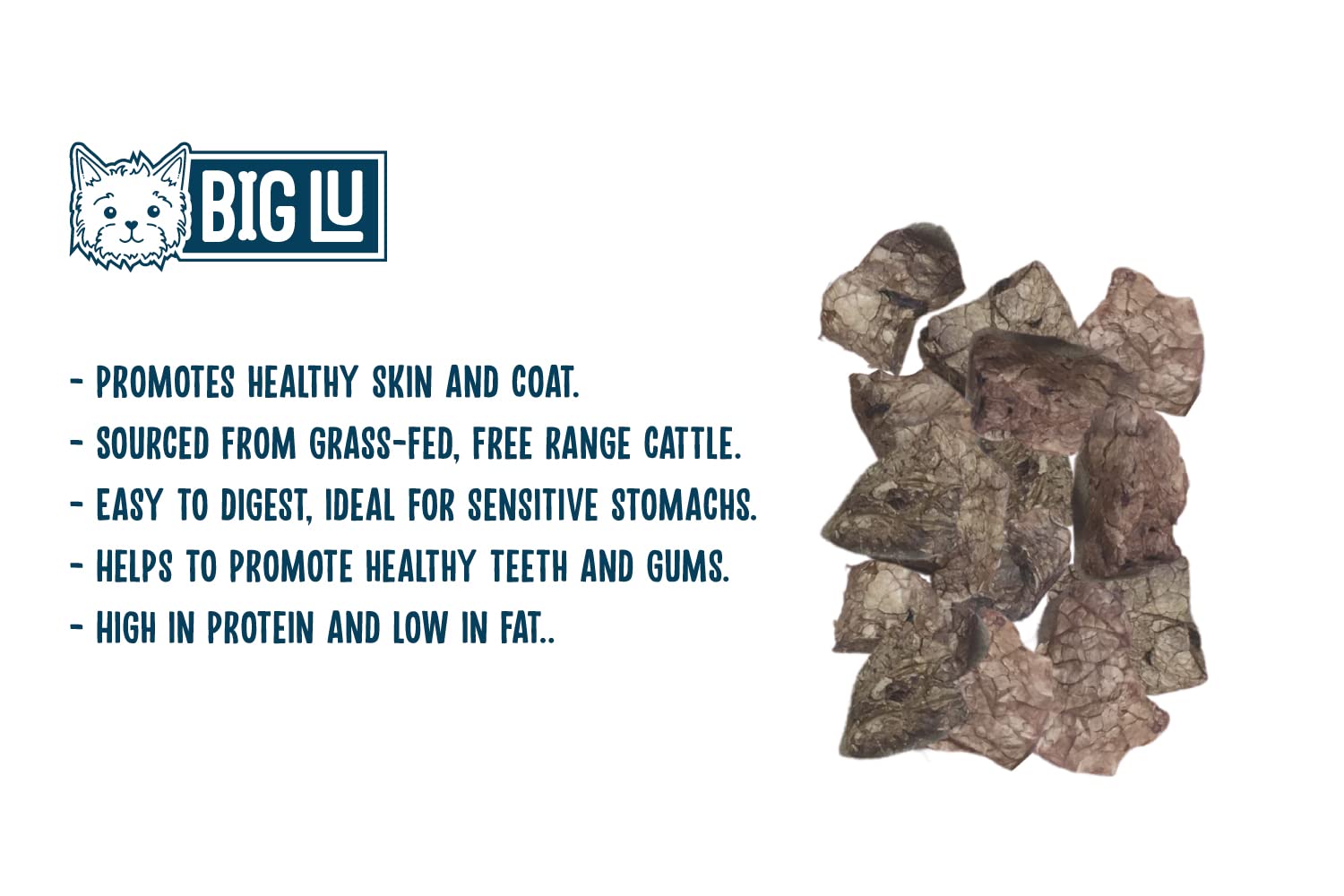Big Lu - Beef Lung Dog Treats, Premium 100% Beef, All-Natural Dog Chews, Rich in Glucosamine and Chondroitin for Joint Health, Bite-Sized Chunks (12 Ounce)