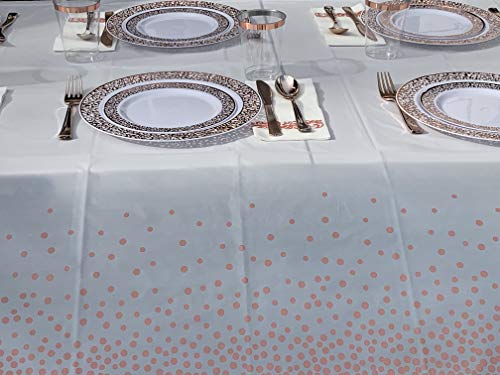 Resonating Designs Rose Gold Confetti Table Covers - Pack of 5 Plastic Rectangle Kitchen and Picnic Tablecloths - Party Decorations for Birthday, Graduation, Wedding Parties - 54 x 108 Inch