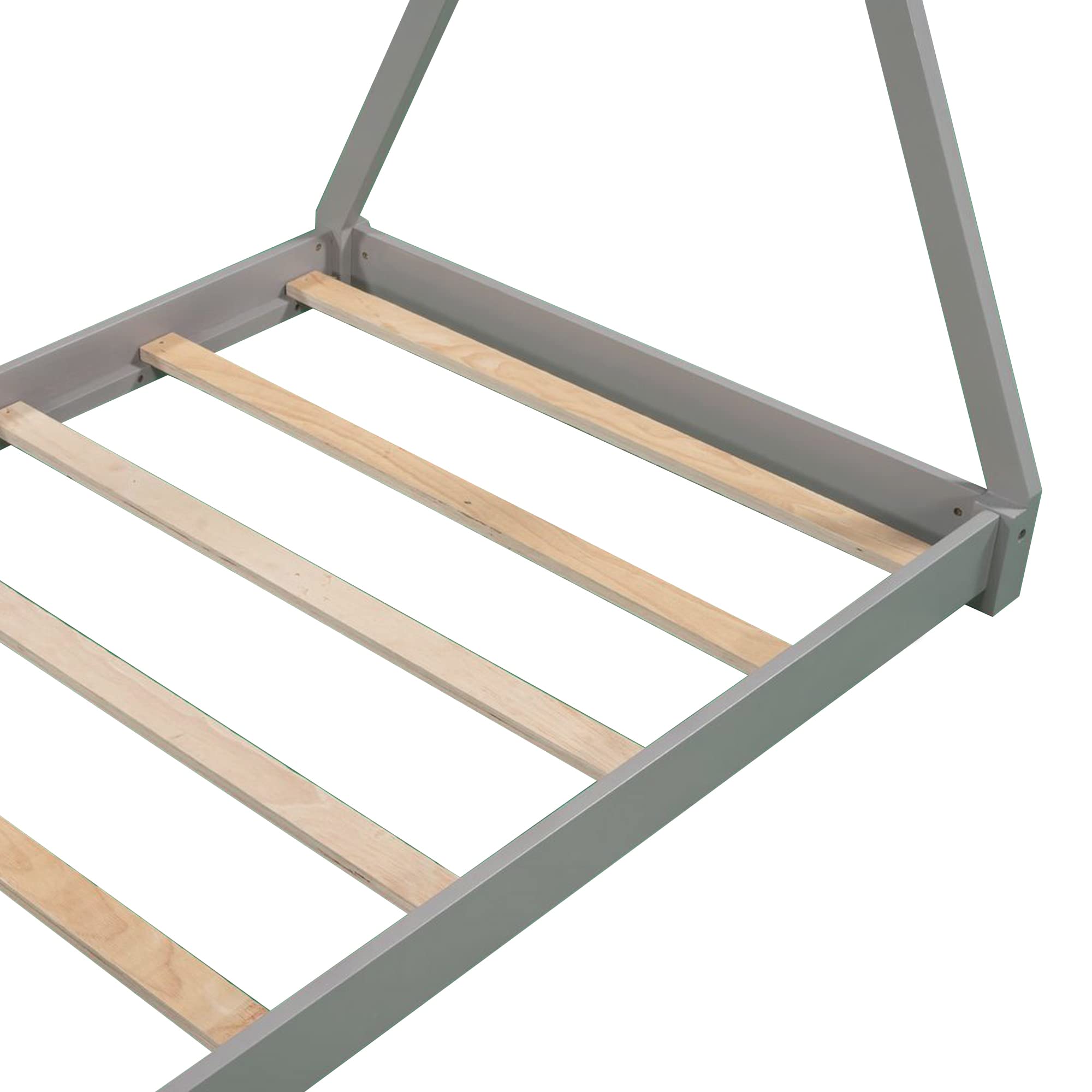 Wood Montessori Floor Bed Frame Twin Size, Twin Floor Bed with Slats and Triangle Structure, Kids Floor Bed Twin Size/Montessori Bed for Kids, Girls, Boys, Twin Bed Frame Gray