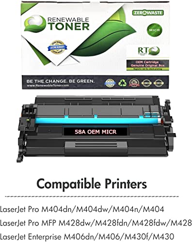 RT MICR Compatible Replacement for 58A CF258A 258A OEM Modified Toner | Laser Pro M404n M404dn M404dw MFP M428fdw M428fdn M428dw M404 M428 | 58X CF258X Check Printer Cartridge