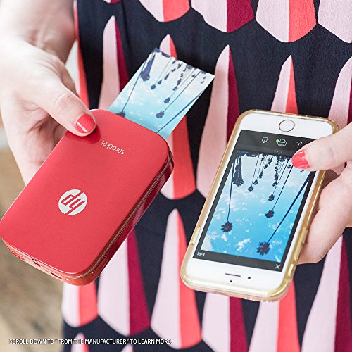 HP Sprocket Portable Photo Printer, Print Social Media Photos on 2x3" Sticky-Backed Paper - Red (Z3Z93A)