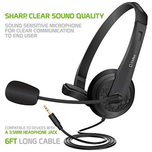 Cellet Wired Hands Free Headphones with 3.5mm Jack, Compatible to Computer Cellphone Headphone PC Skype Webinar Smart Phone Call Center Use Hands Free for delivery Man Truck Driver