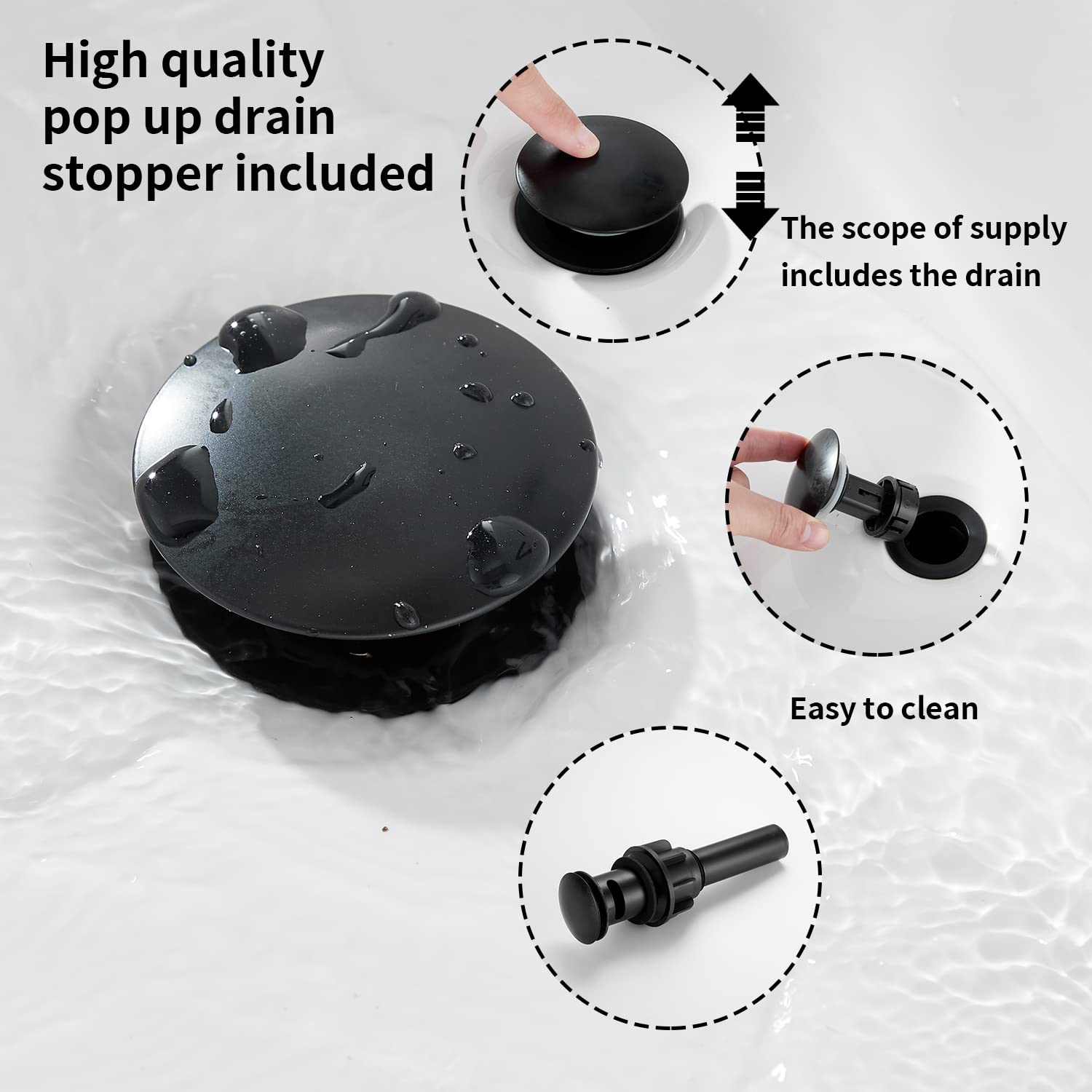 Waterfall Bathroom Faucet GGStudy Black Single Handle One Hole Farmhouse Matte Black Bathroom Vanity Faucet Basin Mixter Tap Deck Mount with Drain Assembly
