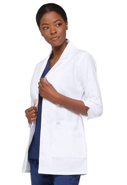 Dickies Scrubs Women's Junior Fit 3/4 Sleeve Lab Coat, White, Medium